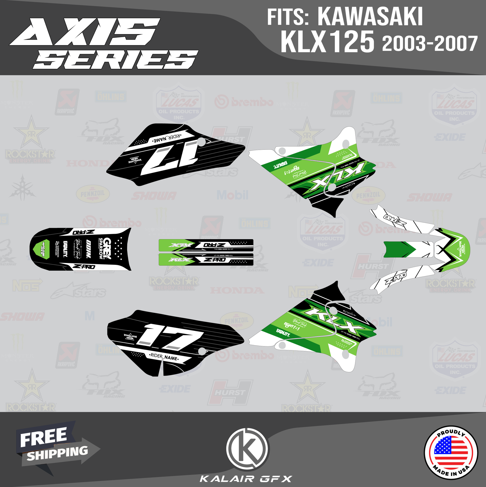 Graphics Kit for KAWASAKI KLX 125 (2003-2007) KLX125 Axis Series ...