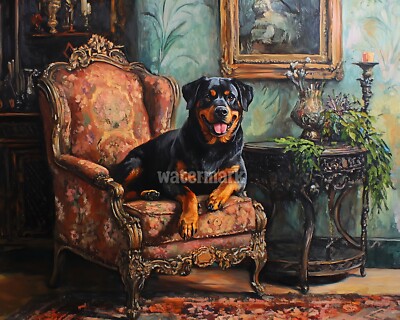 Victorian parlor with a Rottweiler oil Painting 8x10 Print | eBay