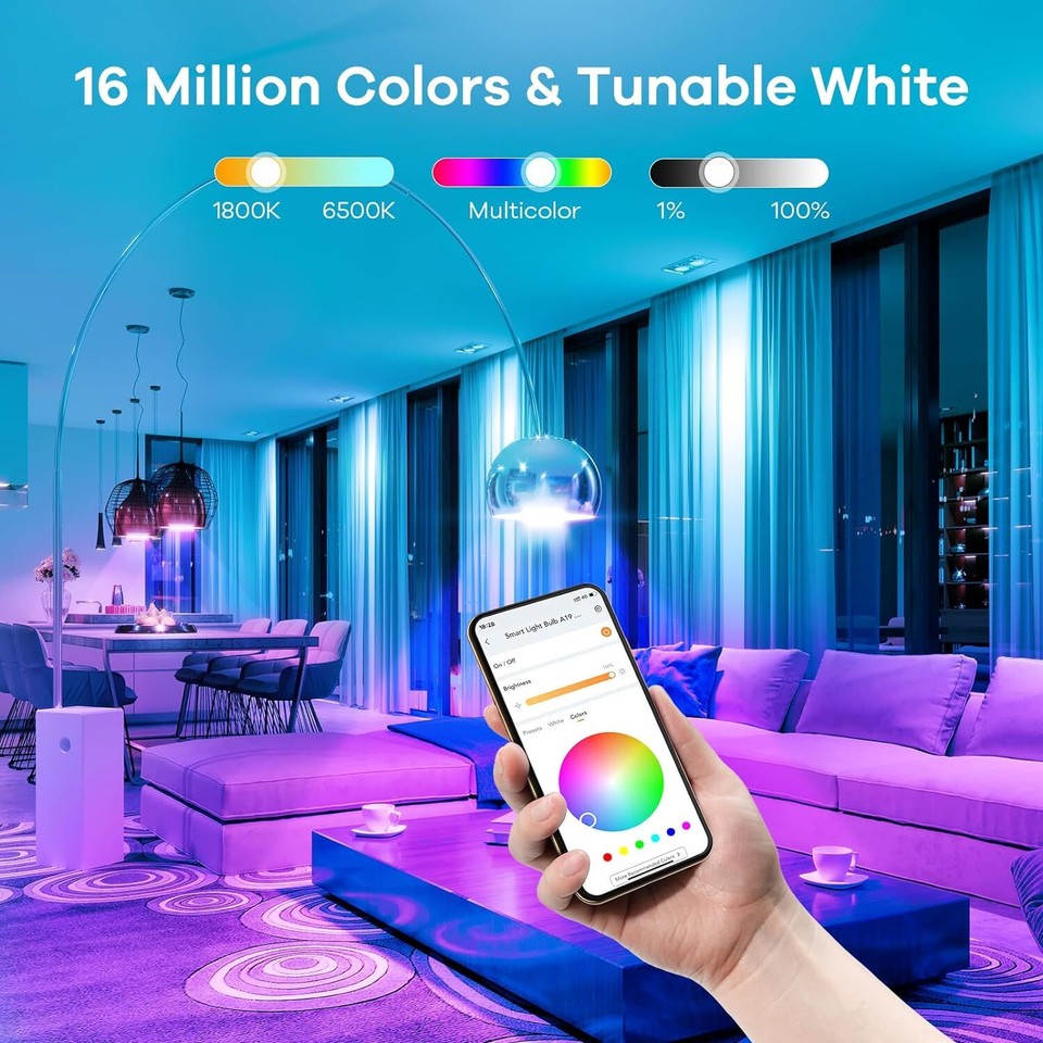 Smart Light Bulbs LED RGBW Color Changing Dimmable Alexa 60W,800 Lumen ...