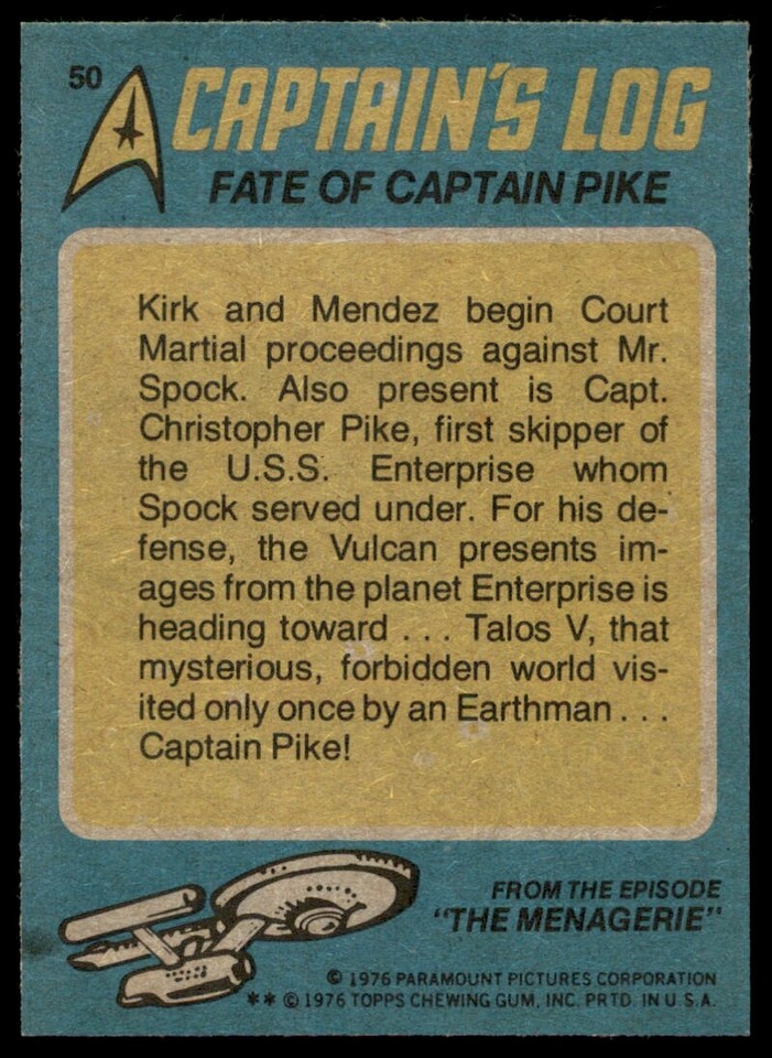 1976 Topps Star Trek #50 Fate of Captain Pike EX/NM **RDX-BOX** | eBay