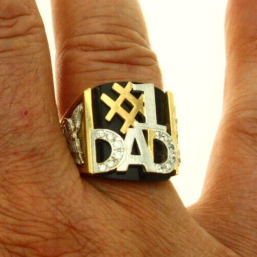 Father #1 DAD On Black Onyx Men Eagle Ring New Real 14k Gold 12.1 Grams ...