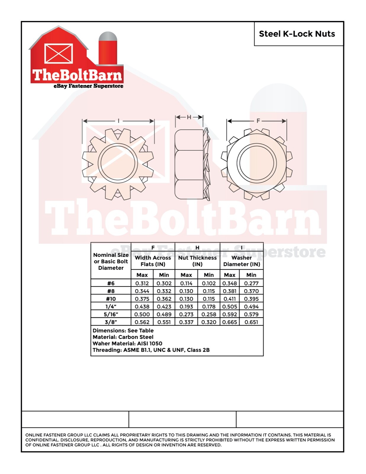#10-24 K Lock Hex Lock Nuts Keps Zinc Plated COARSE Thread (Pick ...
