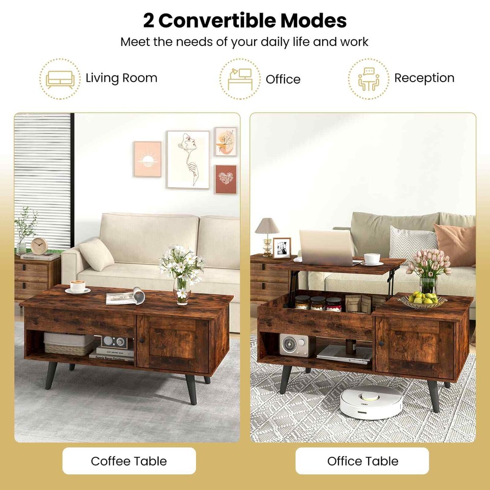COSTWAY Lift Top Coffee Table Living Room Table w/Hidden Compartment ...