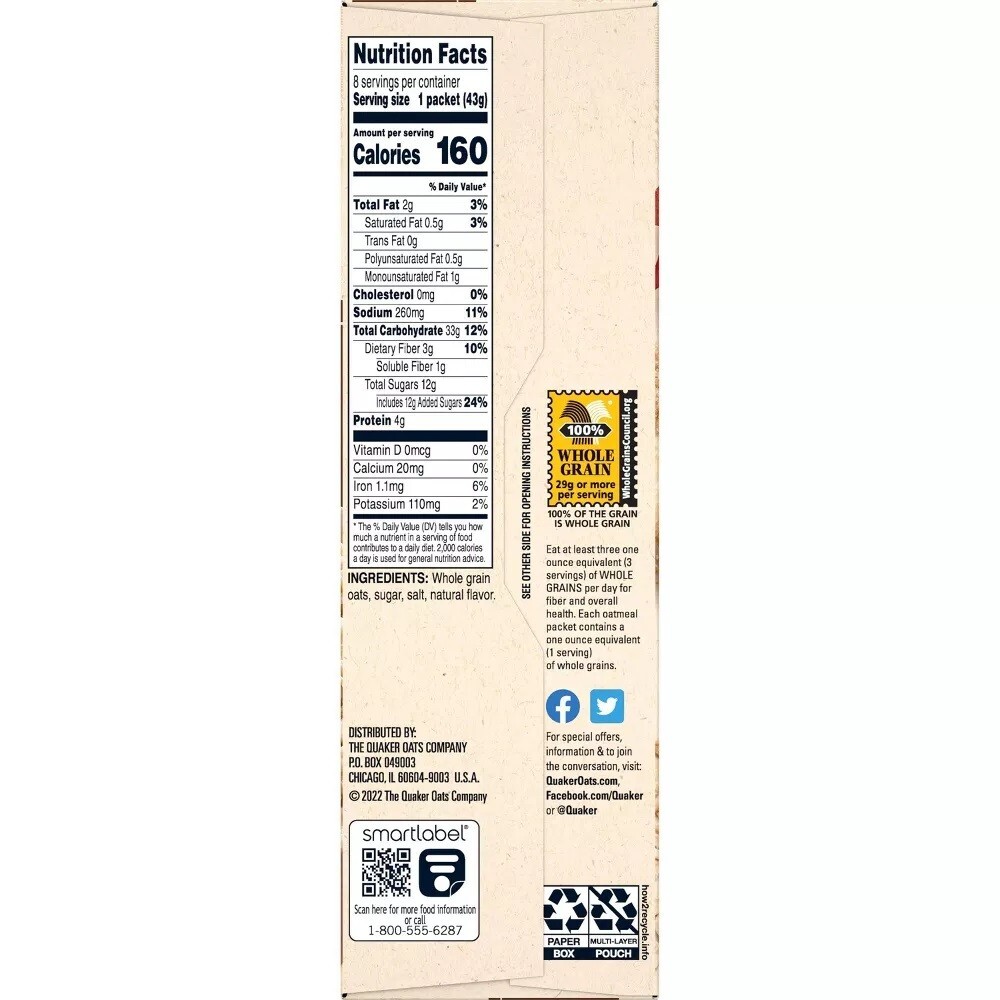 Quaker Oatmeal Nutrition Facts Buy Quaker Natural Whole Grain Old