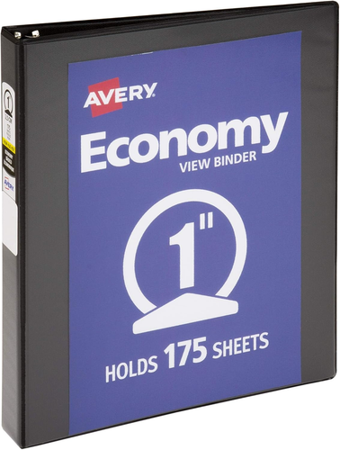 Economy View 3 Ring Binder, 1 Inch round Rings, 1 Black Binder (05710 ...