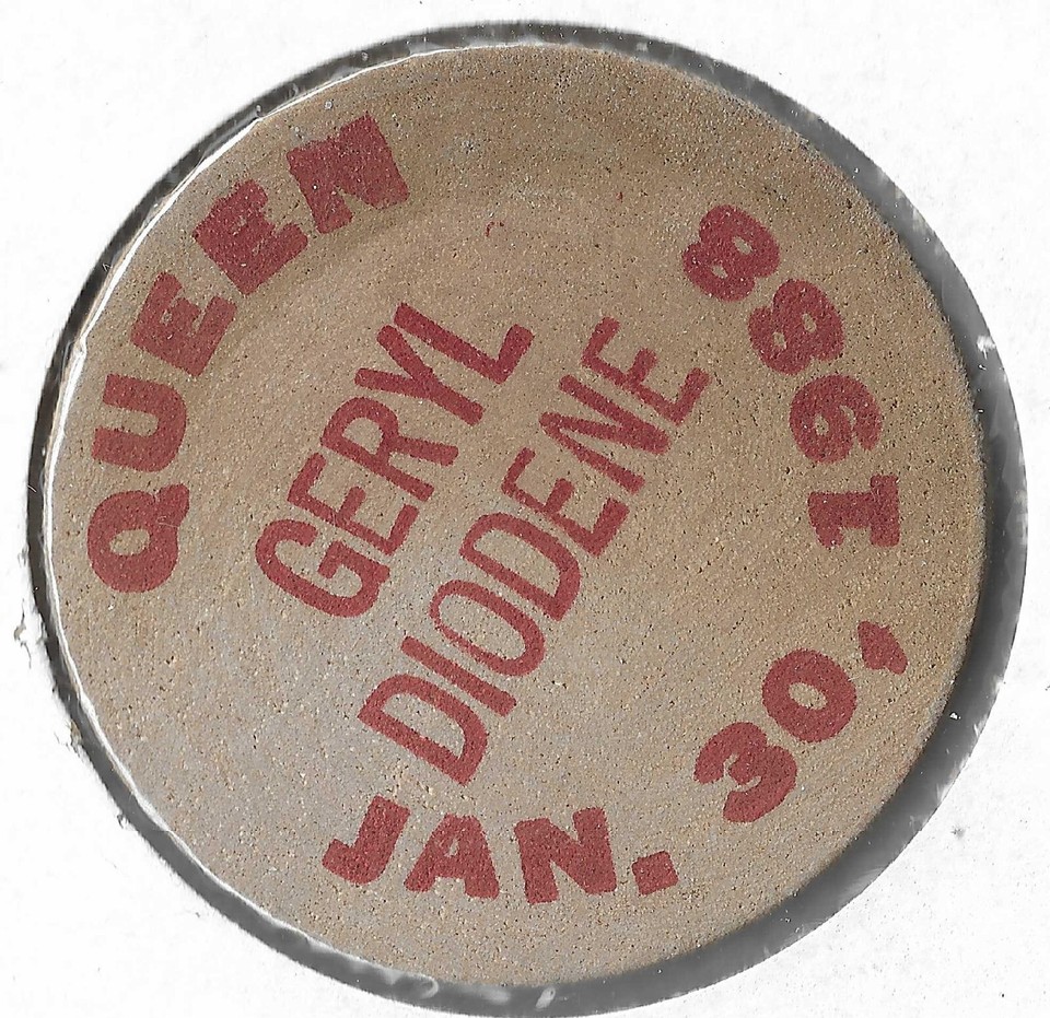 1988, Driftwood Mardi Gras, Queen Geryl Diodene, Token/Coin, Wooden ...