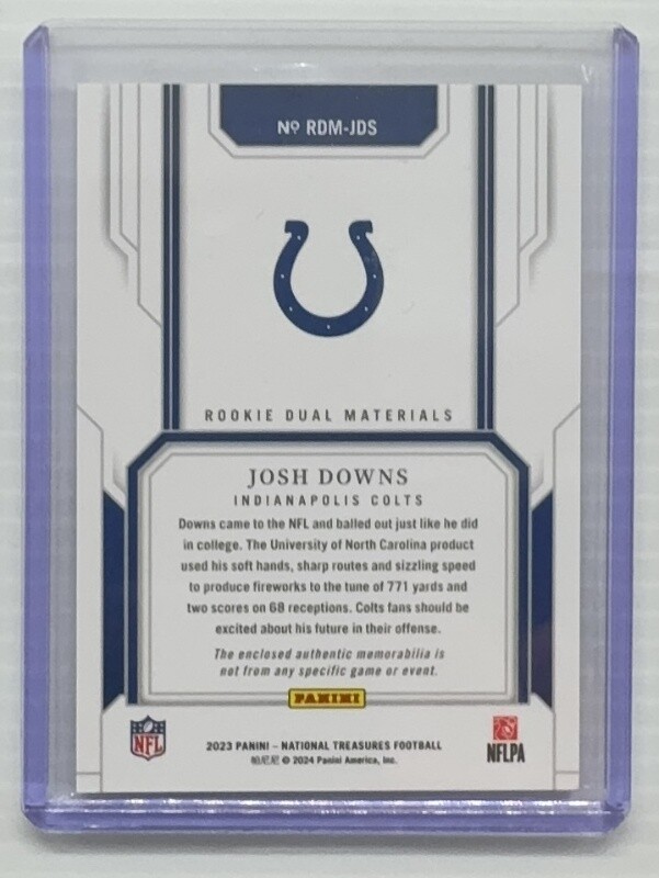 2023 National Treasures Josh Downs Rookie Dual Materials Jersey RC #51/ ...