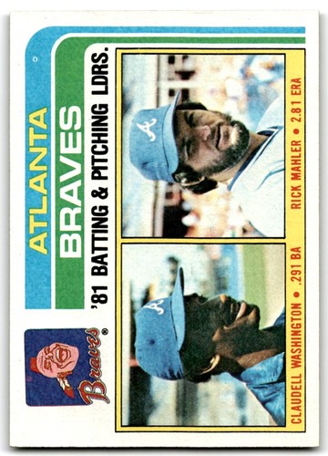 1982 Topps Braves Team Leaders - Claudell Washington/Rick Mahler ...