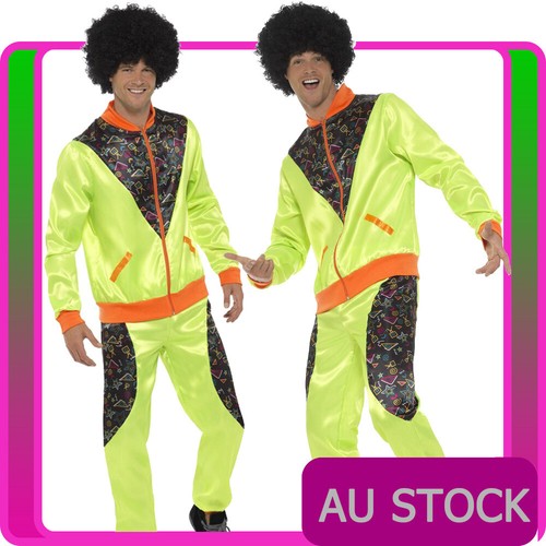 Mens 80s Retro Shell Costume Metallic Scouser Tracksuit 1980 Neon Green ...