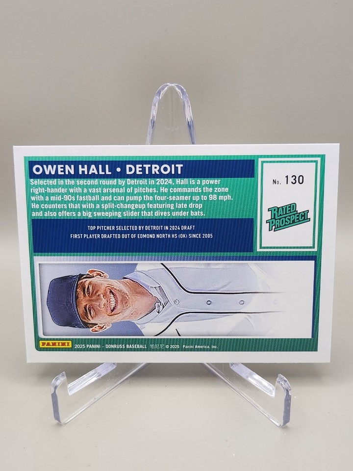 2025 Donruss Rated Prospect Red & Blue Holo #130 Owen Hall Detroit Tigers | eBay