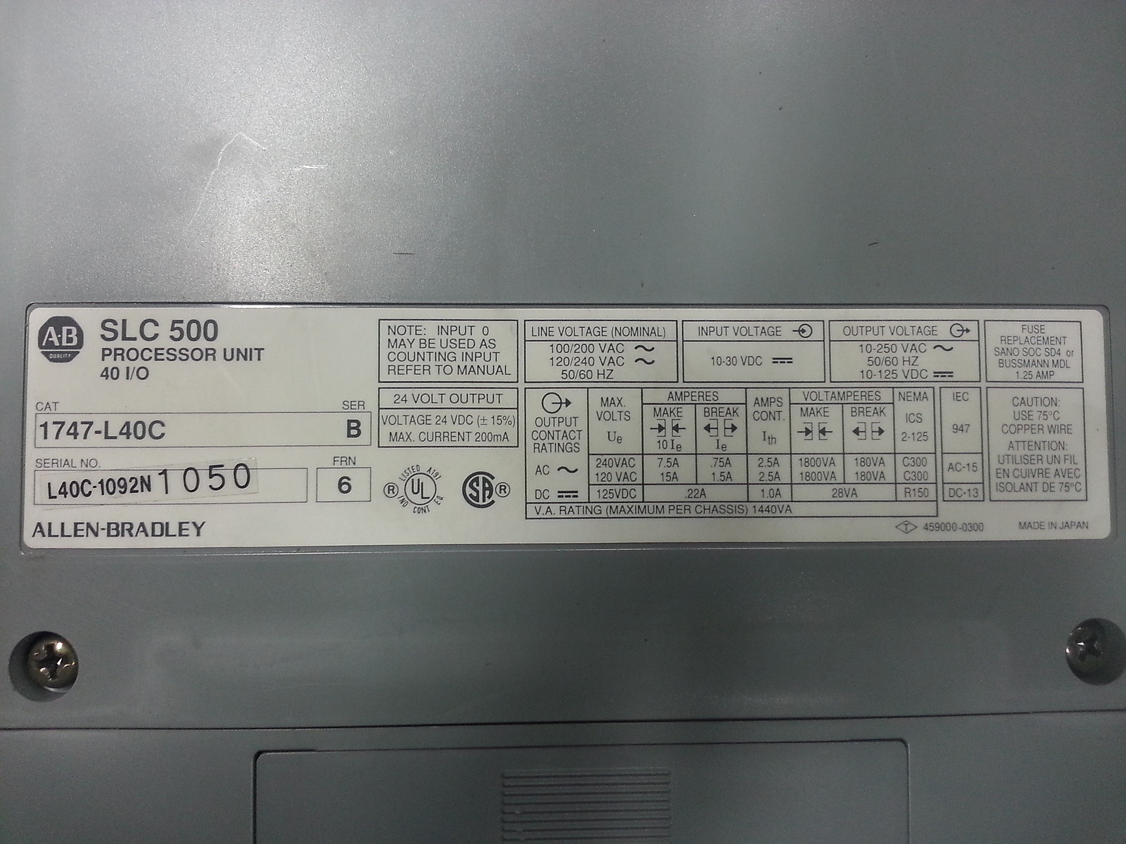 ALLEN BRADLEY SLC500 PROCESSOR UNIT 1747-L40C SER B | eBay