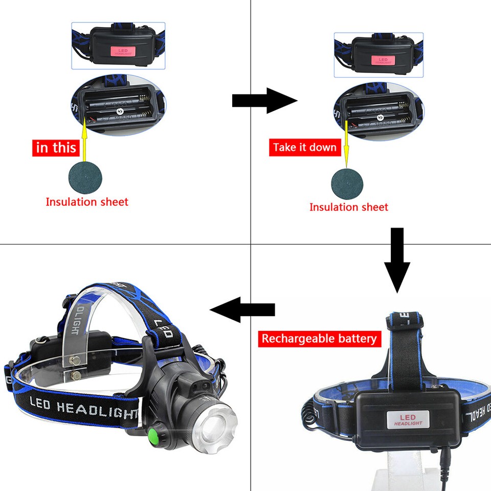 9900000LM Super Bright LED Headlamp Rechargeable Headlight Flashlight ...