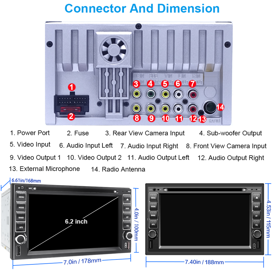 Double 2 Din 6.2" Car Stereo DVD CD Player HD InDash BT Radio CarPlay ...