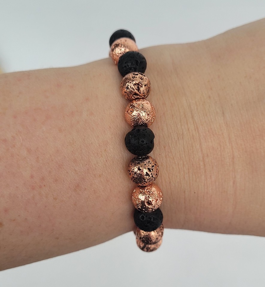 Lava Volcanic Rock Stone Bracelet Golden Crystal Stone Healing Handmade ...