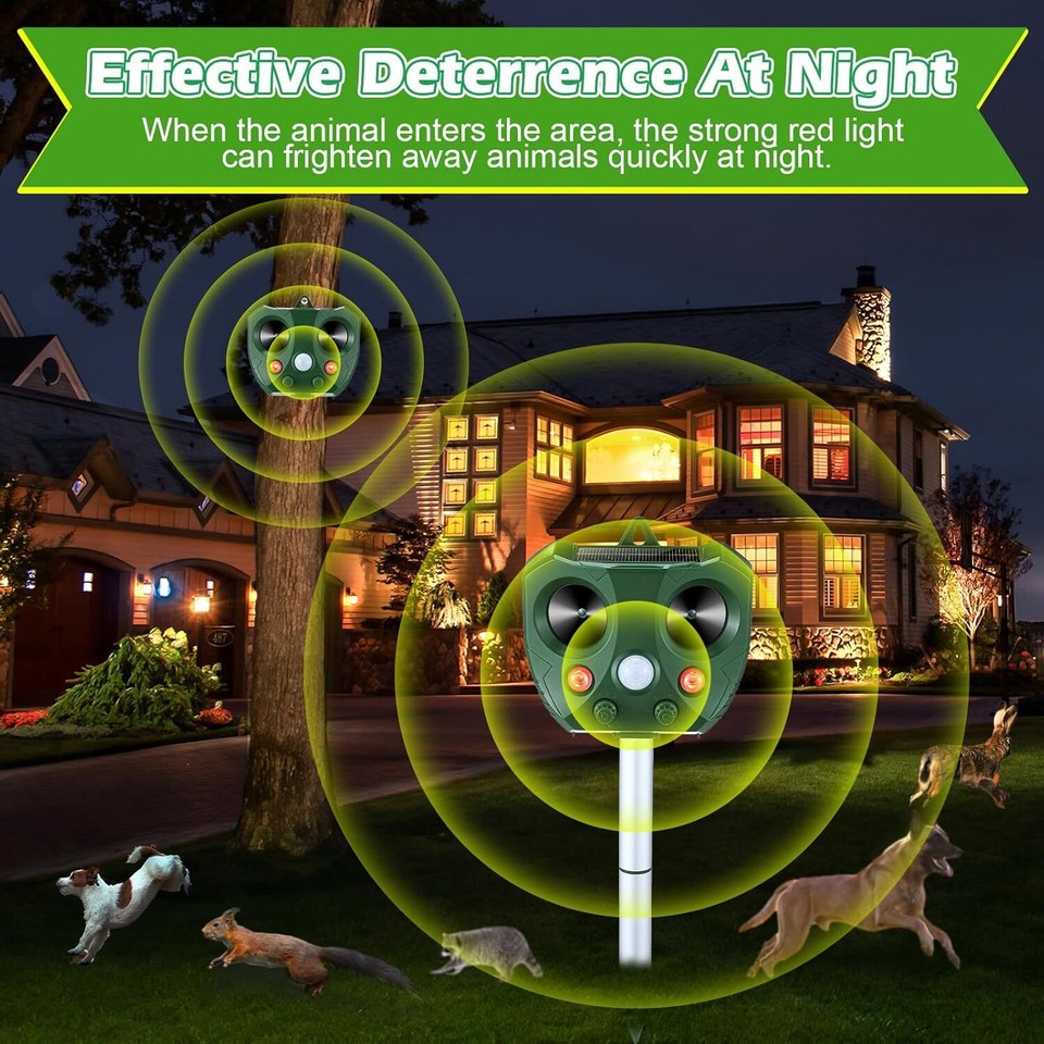 2PCS Animal Repeller Ultrasonic Solar Power Outdoor Pest Cat Mice Deer ...