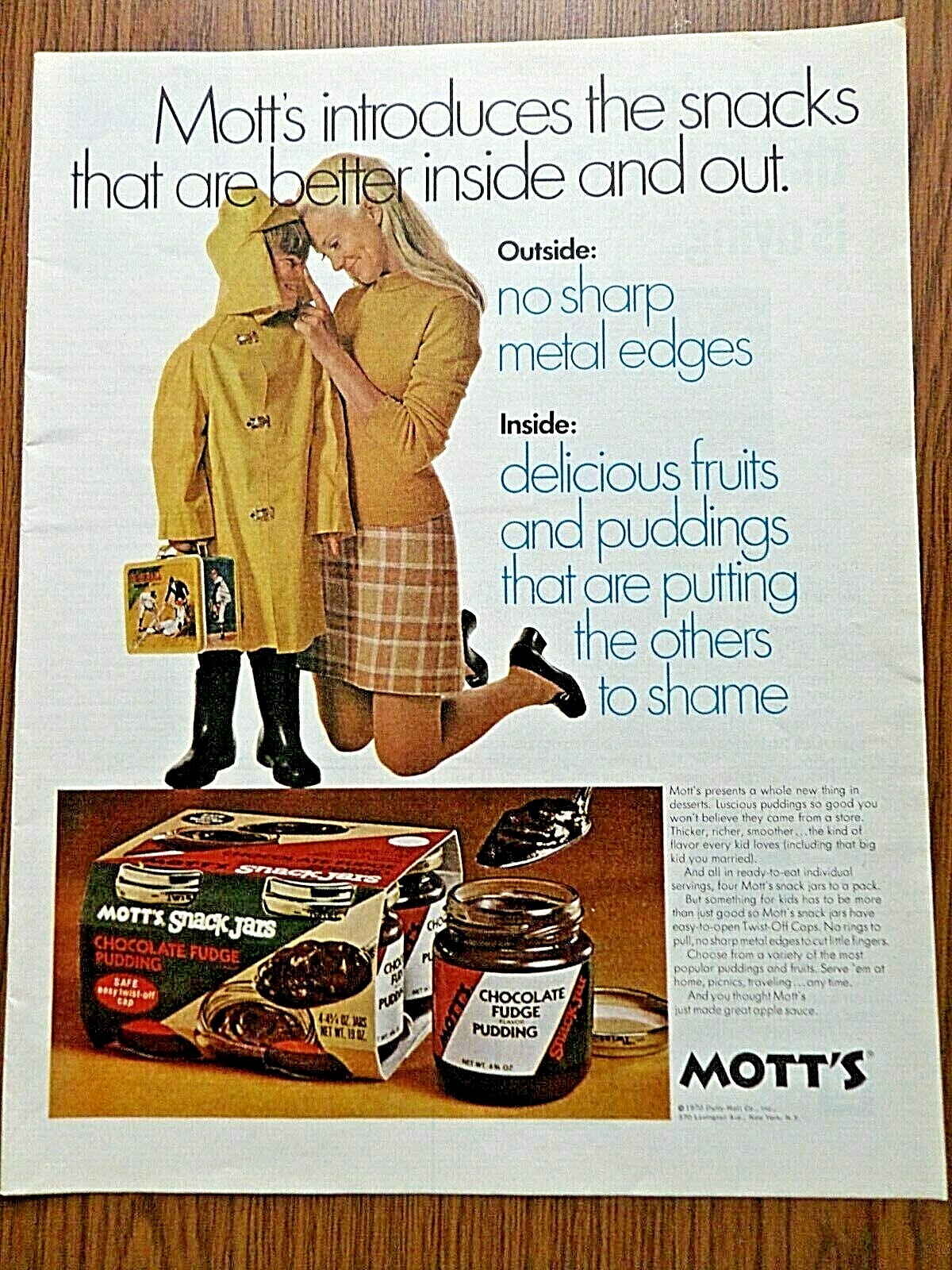 1970 Mott's Snack Jars Ad Chocolate Fudge Pudding | eBay