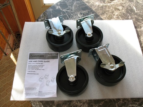 HUSKY 4 WHEEL (LOCKING & SWIVEL) CASTER SET, 5" X 2", MODEL # G0502AC ...