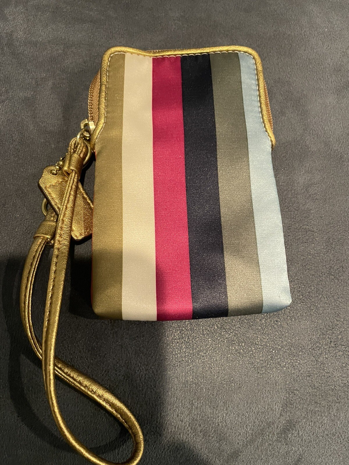 Coach Legacy Wristlet Wallet Multicolor Satin Stripe Clutch Gold ...