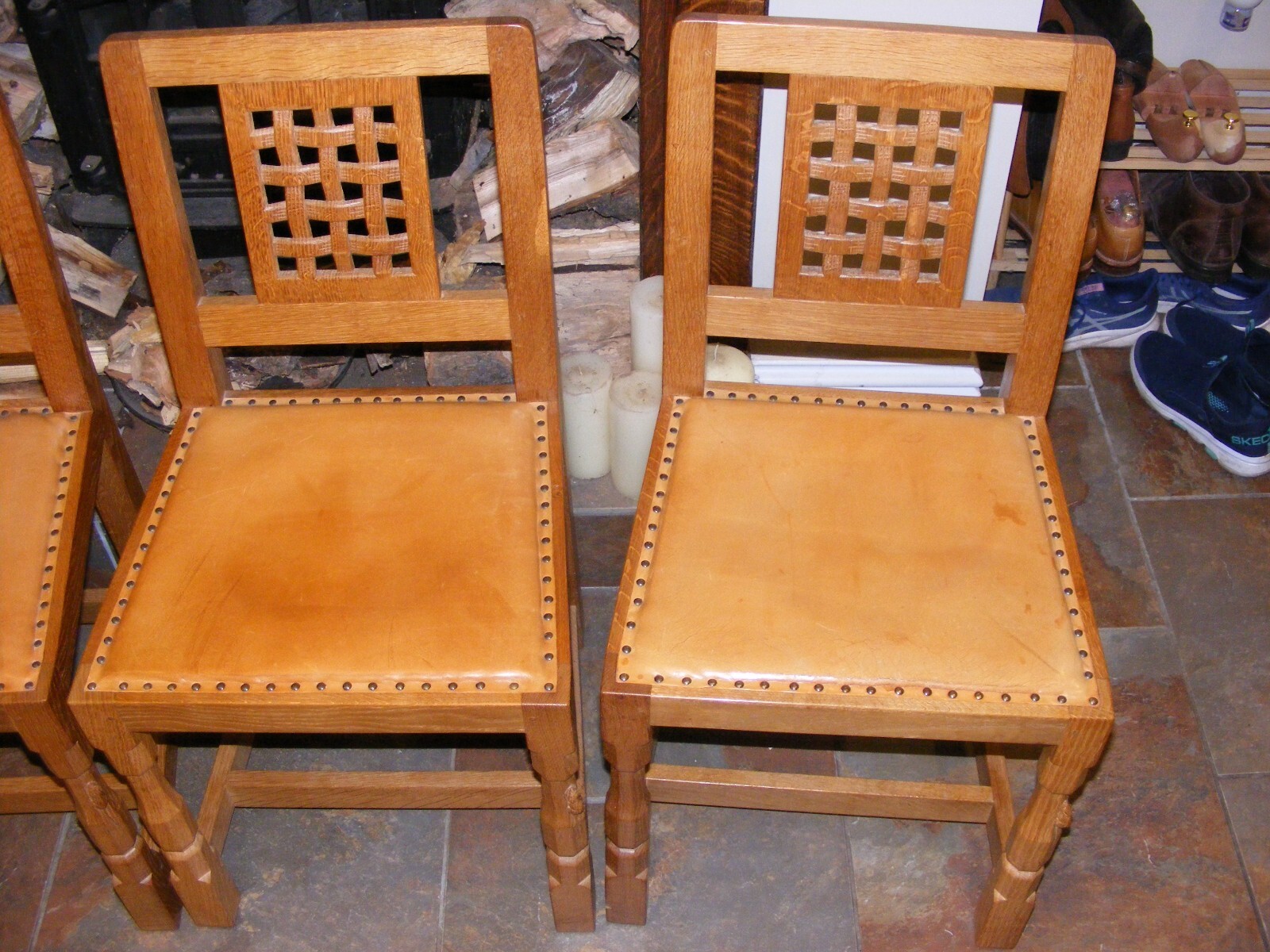 ROBERT MOUSEMAN THOMPSON OF KILBURN - SET OF 4 OAK LATTICE BACK DINING ...