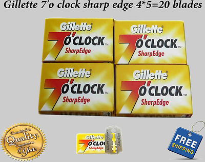 4 X 5=20 Gillette 7 O'Clock Shaving Razor Stainless steel safety Blades ...