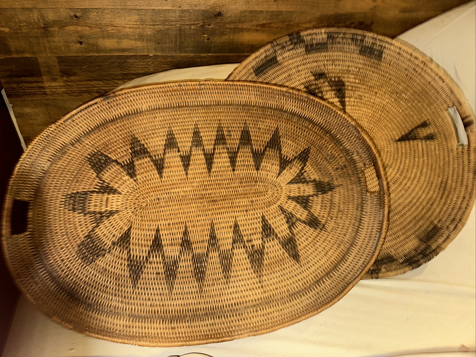 2 RARE C. 1900 AUTHENTIC NATIVE AMERICAN PAIUTE BASKET TRAYS ROUND ...