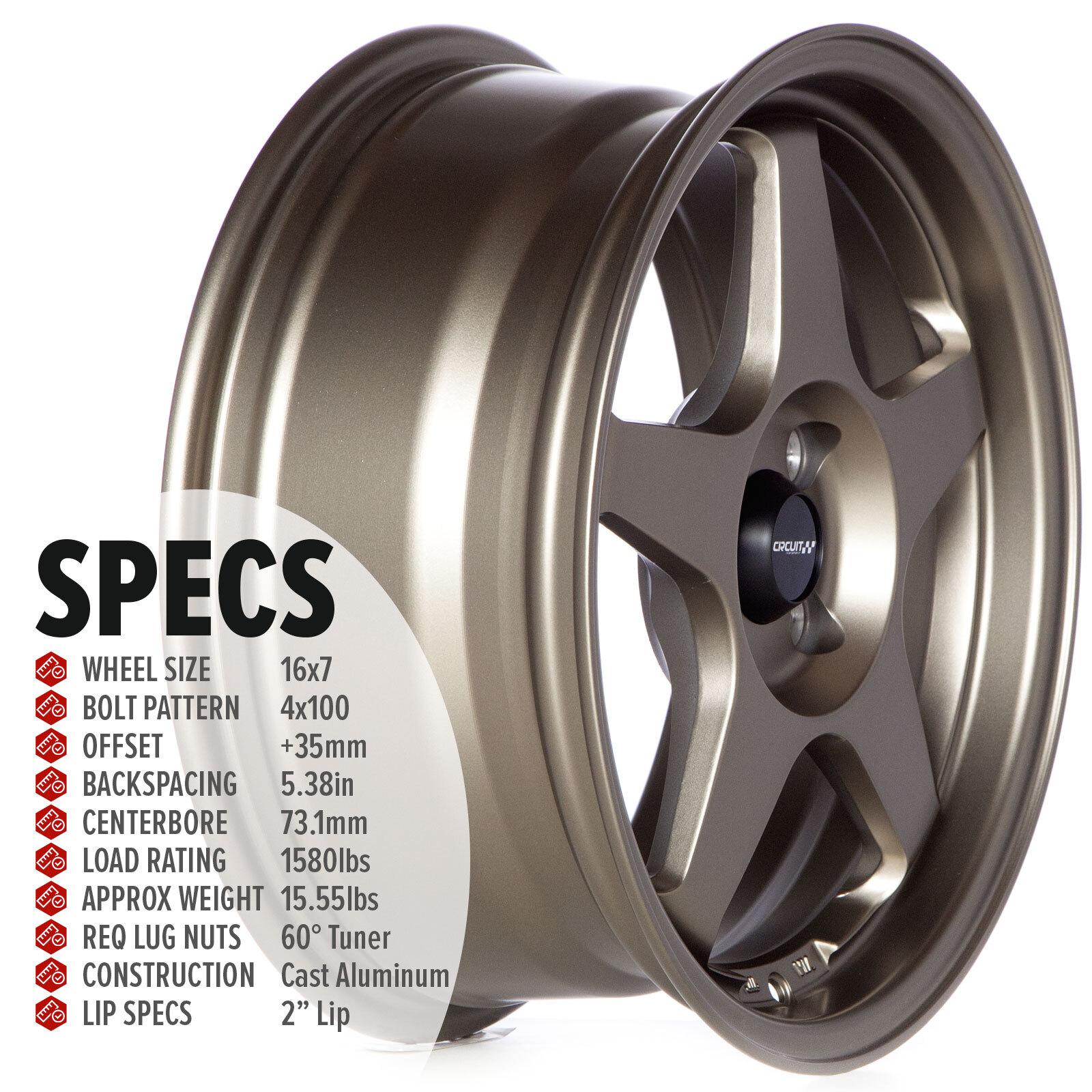 4 CIRCUIT PERFORMANCE CP22 16x7 4x100 +35 FLAT BRONZE WHEELS JDM SPOON ...