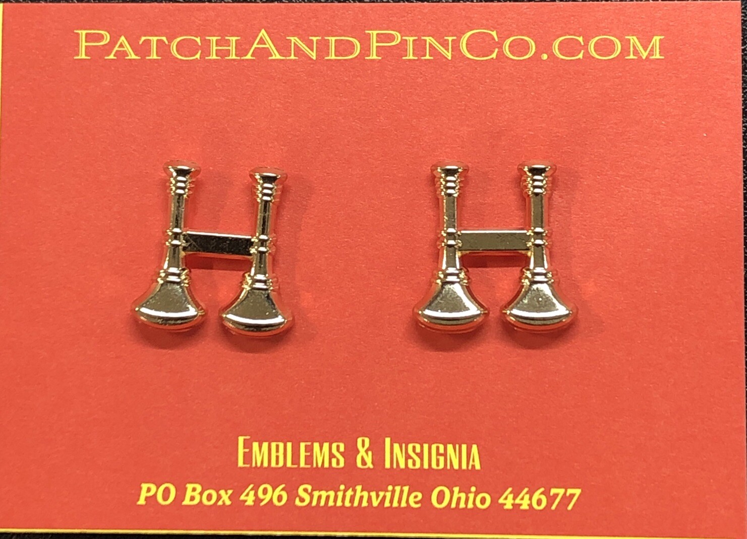 Fire Dept 2 Bugles Gold Pair Collar Pins Rank Insignia Captain FD VFD 3 ...