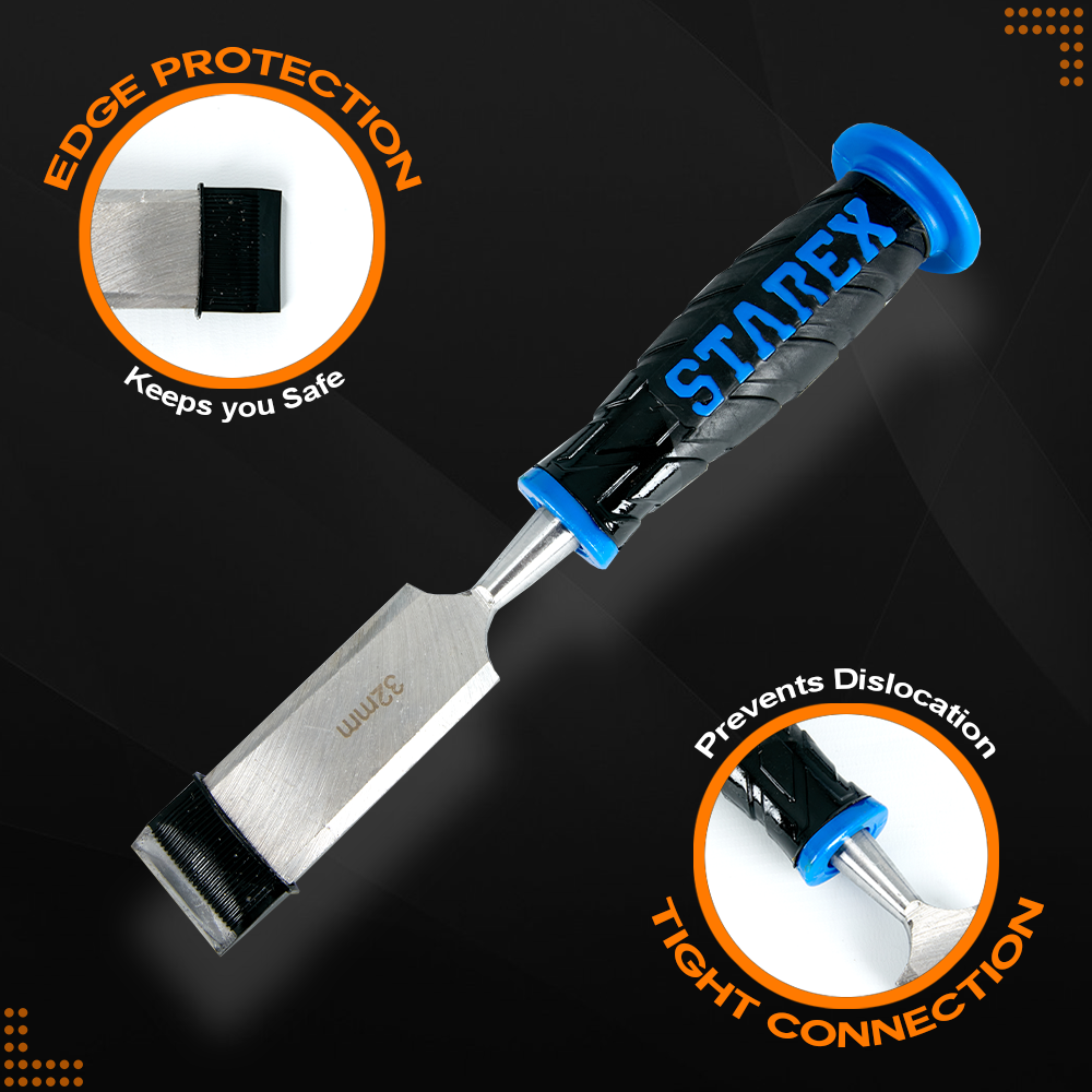 6 PIECE WOOD CHISEL SET WORK PROFESSIONAL CARBON STEEL GRIP STRIKING ...