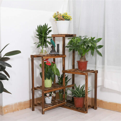 Vintage Wood Corner Plant Stand Rack Pots Display for Indoor Outdoor ...