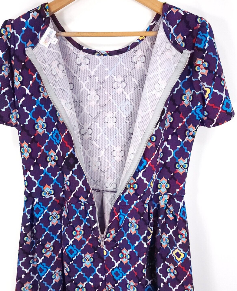 LuLaRoe Amelia Fit Flare Dress Large Multicolor Geometric Owl Print ...