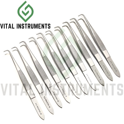 10 Iris Eye Dressing Forceps 4" Full Curved Serrated Surgical Stainless ...