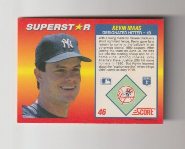 1992 Score SUPERSTAR # 46 Kevin Maas NEW YORK YANKEES | eBay