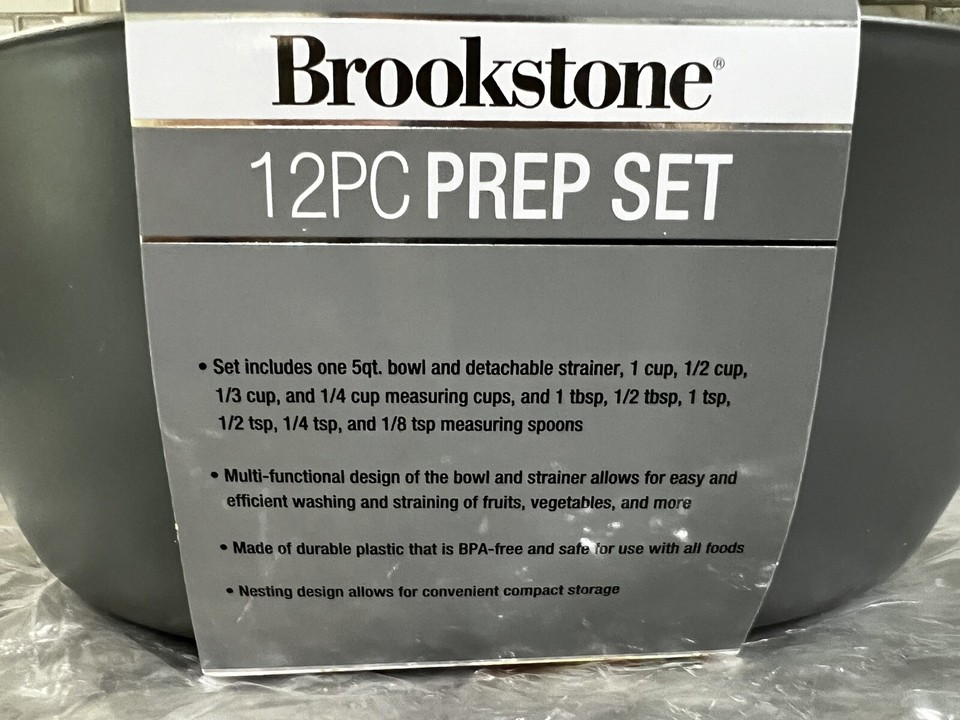 Brookstone 12 Piece Prep Set 5 QT Bowl Strainer Measuring Cups Spoons ...