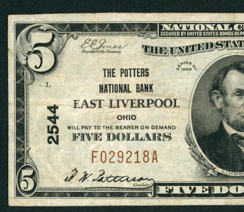 East Liverpool - $5 1929 ** National Currency ** DAILY CURRENCY ...