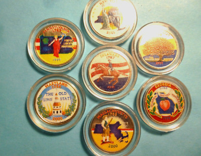 USA Set 7 coins 25 cents Statehood toned color coins 1999-2001 | eBay