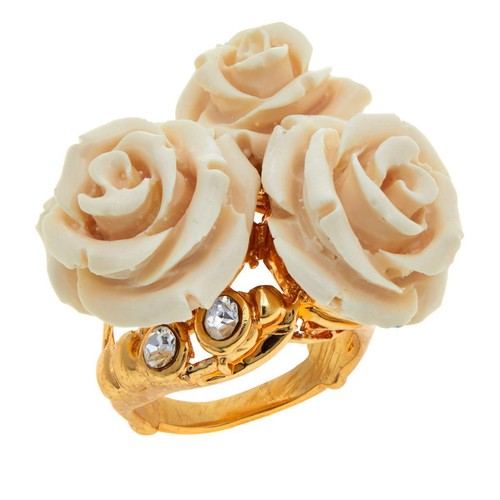 Bellezza Cz Yellow Bronze And Ivory-Color Resin Rose Polished Ring Size ...