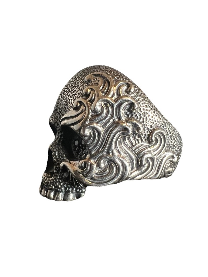 David Yurman Waves Skull Ring Sterling Silver With Black Diamonds Size ...