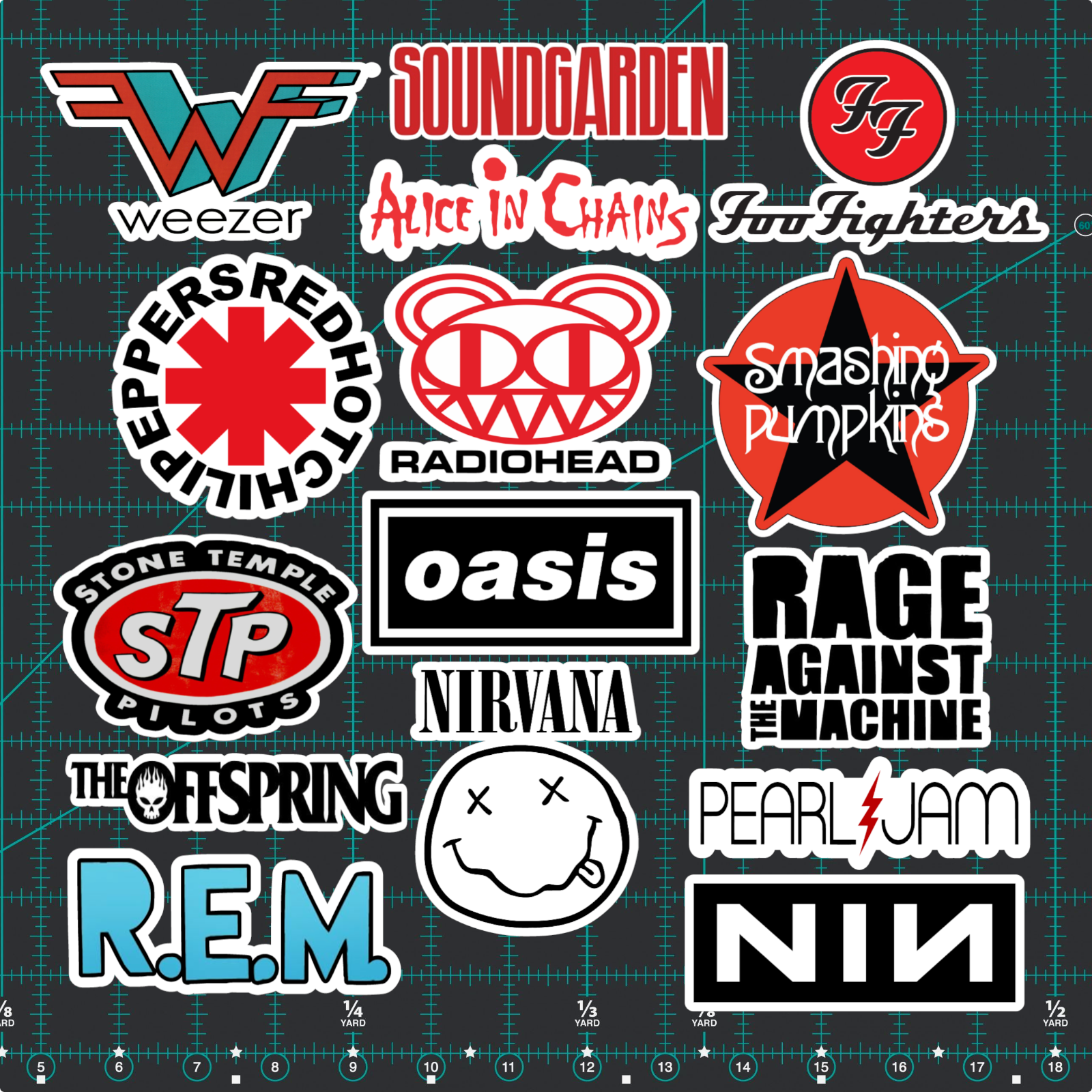 15 90s Alternative Rock Logo Sticker Pack - Clear, Holographic, or ...