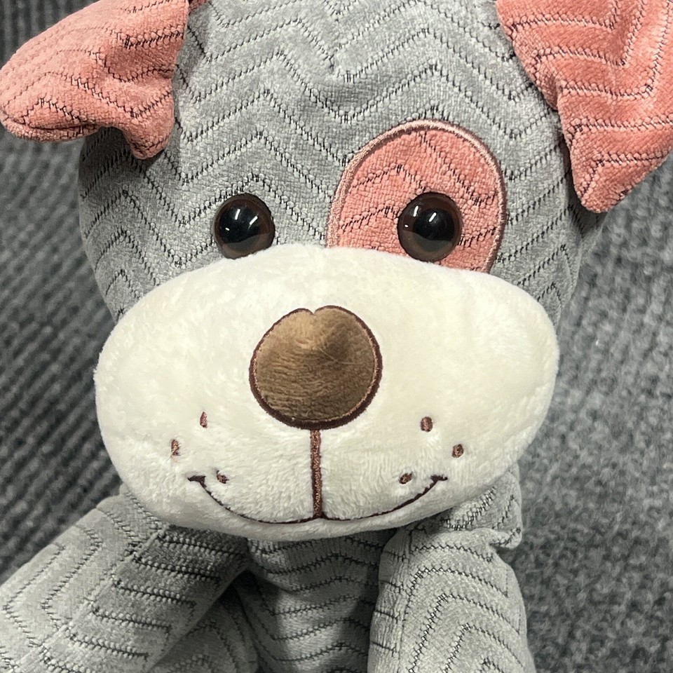 Hug Fun Puppy Dog 9” Plush Gray Pink Chevron Texture Design Stuffed ...