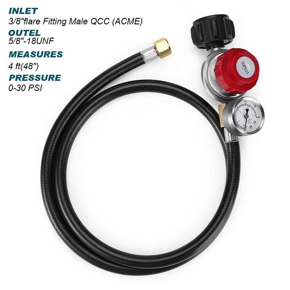 4ft 0-30 PSI Adjust High Pressure Propane Regulator w/ Hose Gauge QCC1 ...
