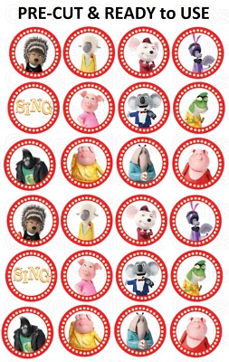 24 x SING CHARACTERS Edible Wafer Cupcake Toppers - PRECUT READY to USE ...