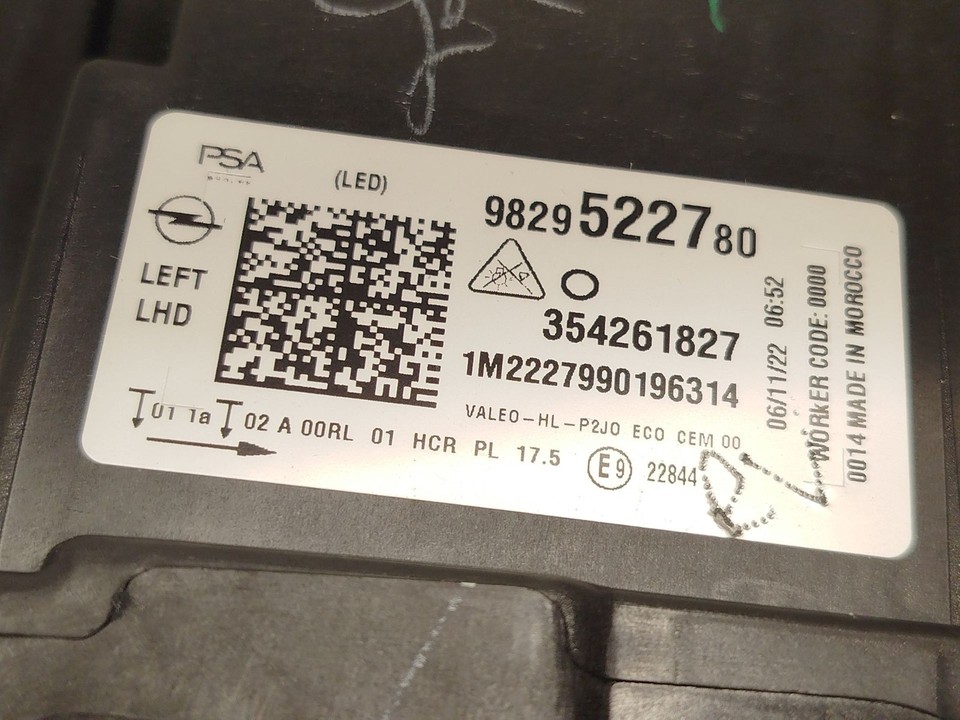 9829522780 LEFT HEADLIGHT / 354261827 / 7813618 FOR OPEL CORSA F P2JO 1 ...