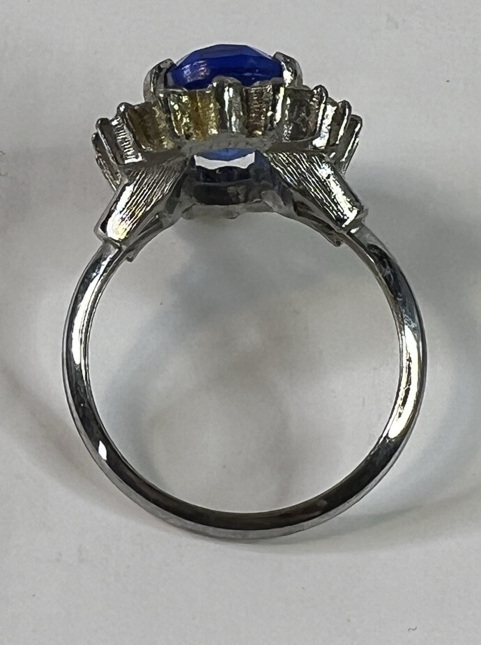 Vintage Avon Blue Sapphire Ring Faux Diamonds Size 9 … - Gem