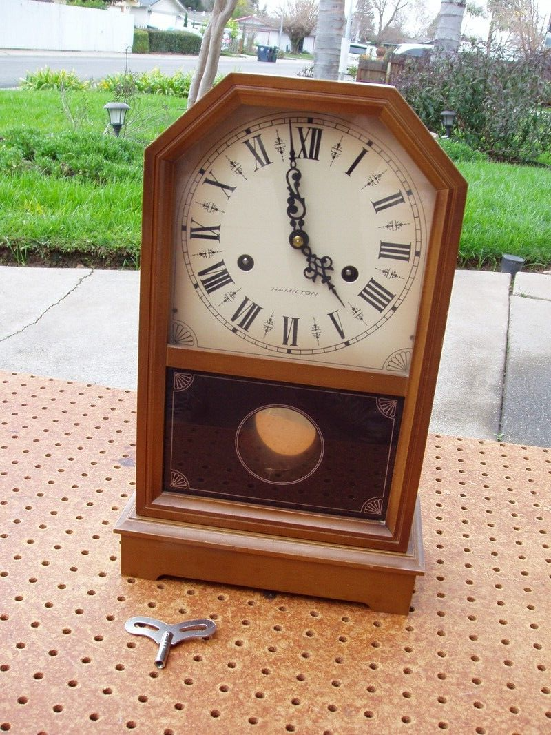 HAMILTON MANTEL CLOCK MADE in JAPAN PENDULUM KEY WIND WOOD NICE ...