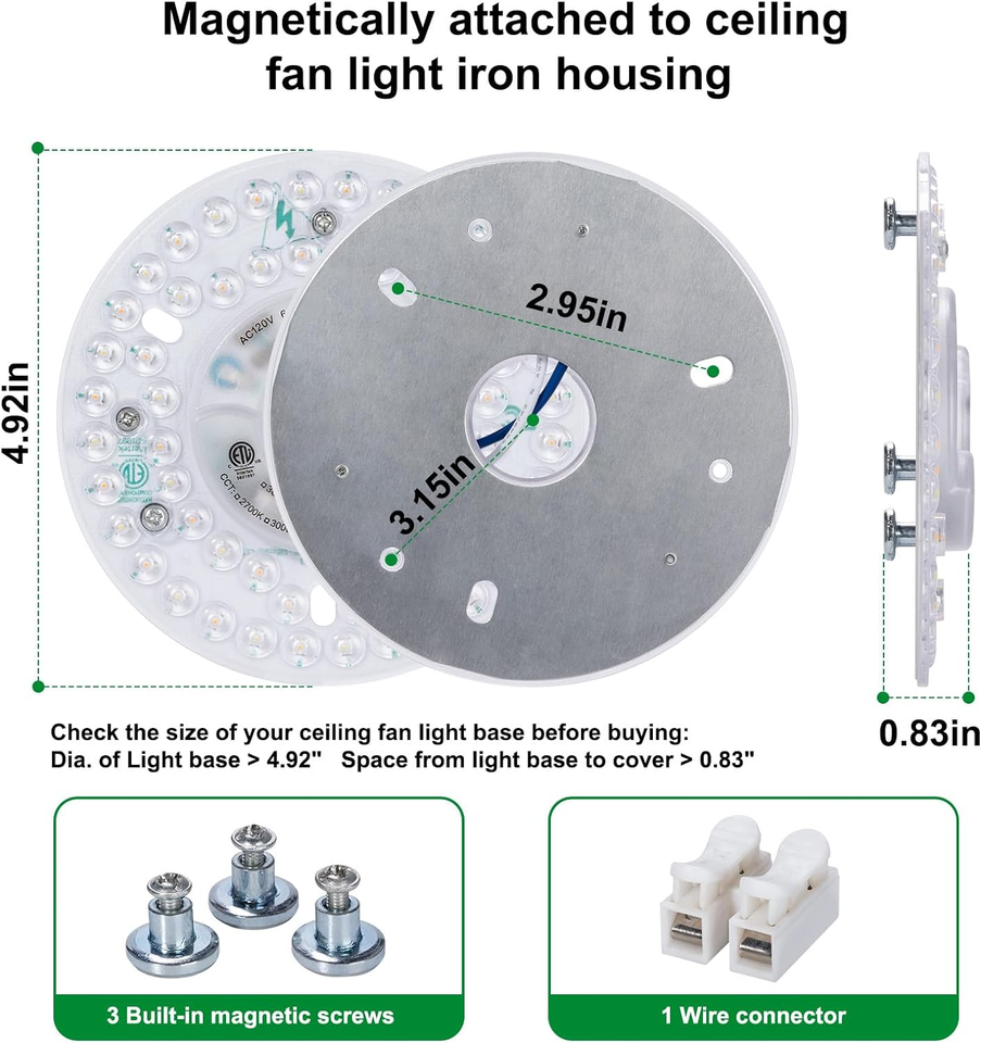 5In Ceiling Fan LED Light Replacement Kit Only, 18W LED Light for ...