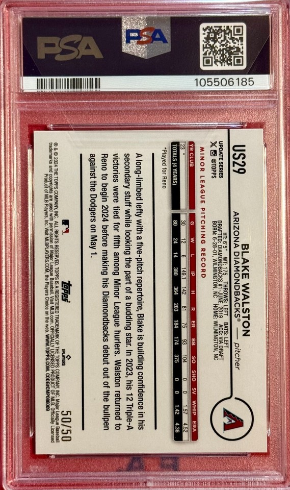 2024 Topps Update US29 Blake Watson PSA 10 Diamondbacks Yellow Crackle ...