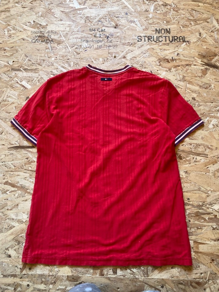 Vintage 2002 Red Tommy Hilfiger V-neck T-shirt Large Regular fit men's ...