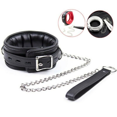 Padded PU Leather Neck Collar Chain Flirting Leash Sex Restraint for ...