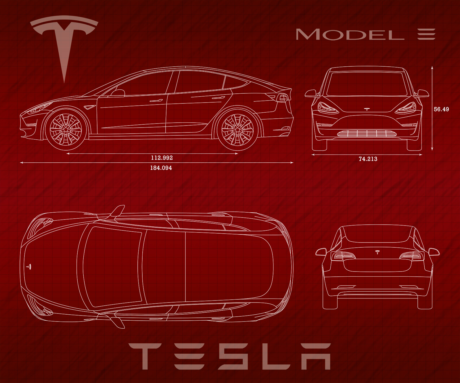 Tesla Model 3 Blueprint poster | eBay