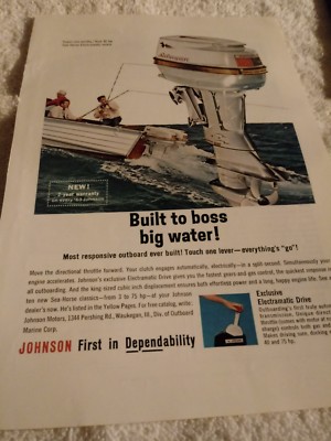 1963 Johnson Outboard Motor Ad- Electramatic Original Print Ad-8.5 x 11 ...